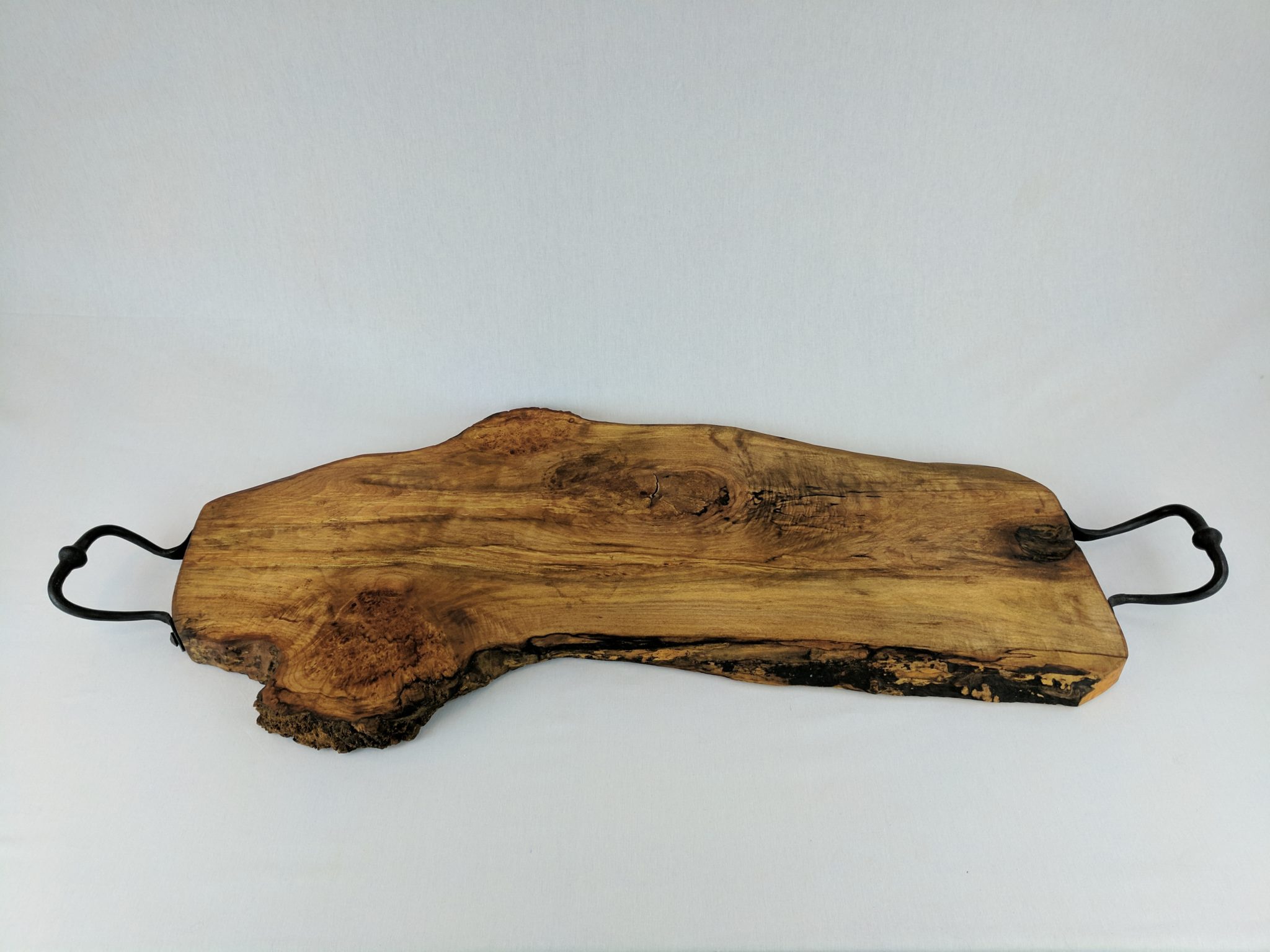 Live edge maple burl serving tray with forged handles – Stewart ...
